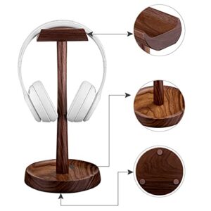 Walnut Wooden Headphone Stand, Universal Whole Body Solid Wood Headset Holder, Desk Earphone Stand Compatible with Most On-Ear Headphones (Walnut Wood)