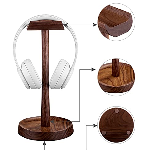 Walnut Wooden Headphone Stand, Universal Whole Body Solid Wood Headset Holder, Desk Earphone Stand Compatible with Most On-Ear Headphones (Walnut Wood)