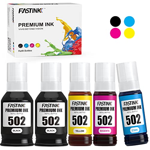 FASTINK Compatible T502 502 Refill Ink Bottles Replacement for Ecotank ET-4760 ET-ET-3760 ET-2760 ET-2750 ET-3750 ET-3710 ET-3700 ET-2700 ET-4750 ET-15000 Printer, 5-Pack