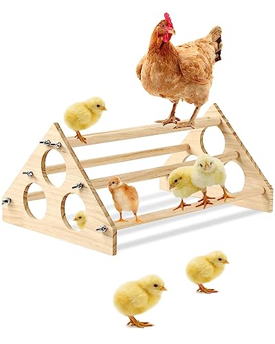 Chicken Perch Wooden Chicken Roosting Bar- Small Baby Chick Stand Training Perch Chicken Toys Strong Handmade Chicken Jungle Gym for Brooder, Coop, Hens, 15.5" x 10.6" x 7"