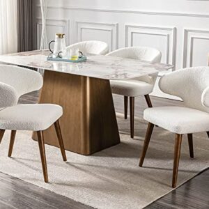 VESCASA Sherpa Modern Dining Chairs with Wood Legs, Upholstered Curved Back Side Chairs for Dining Room/Living Room, Set of 4, White