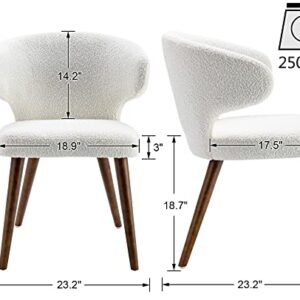 VESCASA Sherpa Modern Dining Chairs with Wood Legs, Upholstered Curved Back Side Chairs for Dining Room/Living Room, Set of 4, White