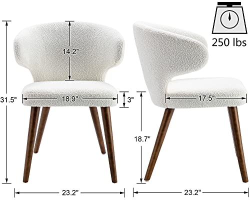 VESCASA Sherpa Modern Dining Chairs with Wood Legs, Upholstered Curved Back Side Chairs for Dining Room/Living Room, Set of 4, White