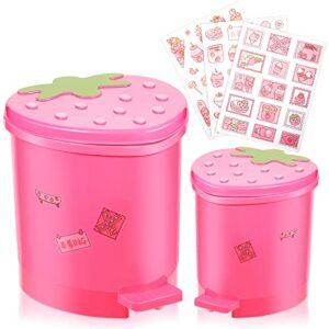 2 pieces strawberry desk trash can cute trash can kawaii mini trash can for desk mini garbage can plastic strawberry kitchen waste bin with sticker for car office home bedroom bathroom decor (pink)