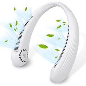 kissxiaoya portable bladeless neck fan, hand free leafless neckband fan, rechargeable wearable personal fan with 3000 mah long-lasting battery, adjustable 3 speeds(white)