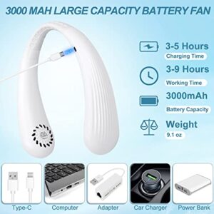 kissxiaoya Portable Bladeless Neck Fan, Hand Free Leafless Neckband Fan, Rechargeable Wearable Personal Fan with 3000 mAh Long-Lasting Battery, Adjustable 3 Speeds(White)