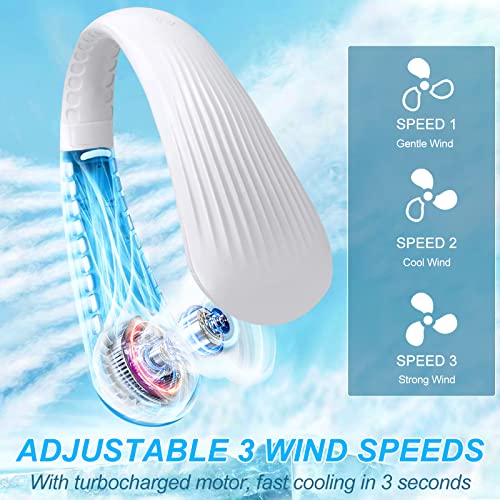 kissxiaoya Portable Bladeless Neck Fan, Hand Free Leafless Neckband Fan, Rechargeable Wearable Personal Fan with 3000 mAh Long-Lasting Battery, Adjustable 3 Speeds(White)