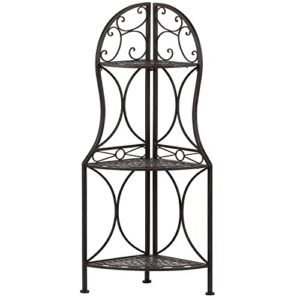 XAONIEN 3 Tier Metal Corner Shelf Stand for Kitchen Free Standing Corner Shelf, Bakers Rack, Antique Bronze