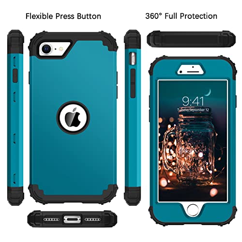 BENTOBEN iPhone SE 2022 Phone Case, iPhone SE 2020 Case, Heavy Duty 3 in 1 Full Body Rugged Shockproof Hybrid Hard PC Soft Rubber Bumper Drop Protective Girls Women 4.7 SE 3/2 Cover,Deep Blue/Black