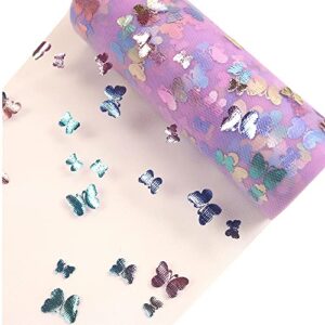 Yuanchuan Butterfly Glitter Tulle Rolls 6 inch x 10 Yards (30 feet) Purple for Table Runner Chair Sash Bow Pet Tutu Skirt Sewing Crafting Fabric Wedding Unicorn Halloween Party Gift Ribbon (Purple)