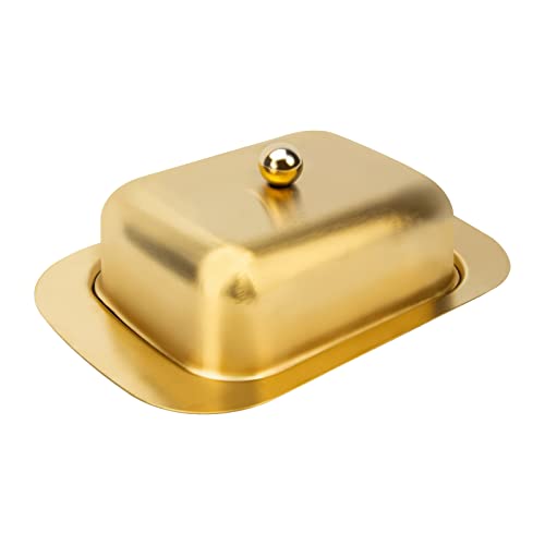 Snailhouse Butter Dish, Stainless Steel Covered Butter Holder Container Tray Storage with Handle Lid for Countertop, Gold