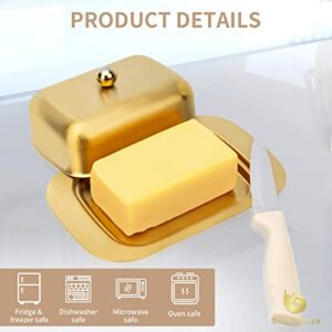 Snailhouse Butter Dish, Stainless Steel Covered Butter Holder Container Tray Storage with Handle Lid for Countertop, Gold