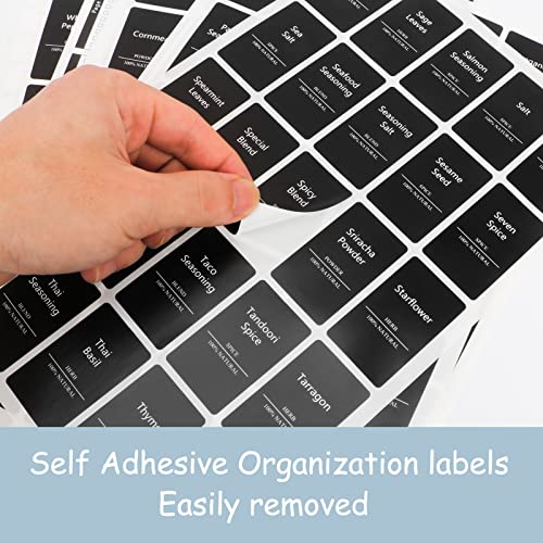 FYY Kitchen Labels, 275 Spice Jar Labels,Minimalist Matte Black Sticker White Text Label +Blank Stickers,Waterproof,Tear Resistant,Write On,Pantry Labels,Organization for Jars Bottles Containers Bins