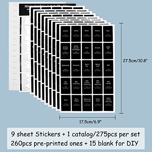 FYY Kitchen Labels, 275 Spice Jar Labels,Minimalist Matte Black Sticker White Text Label +Blank Stickers,Waterproof,Tear Resistant,Write On,Pantry Labels,Organization for Jars Bottles Containers Bins