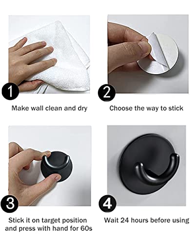 Qiiaoo 4 Pack Adhesive Hooks Heavy Duty, Waterproof Aluminum Alloy Wall Door Hooks Mount for Bathroom Bedroom Shower Stall, Hanging Clothes Coat Hat Bag Towel Robe Dressing Gowns Headset