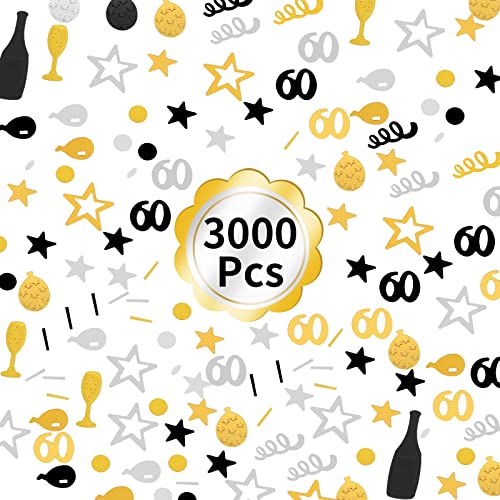 3000 Pieces Birthday Confetti Number 60 Glitter Confetti Birthday Cake Confetti Table Confetti Black Gold and Silver Party Decorations Supplies for Birthday, Anniversary (60th Style)