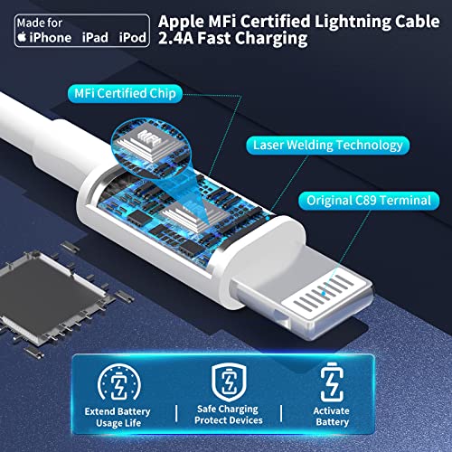 [Apple MFi Certified] iPad & iPhone Fast Charger, Linocell 12W USB Smart Power Wall Charger Foldable Portable Plug with Quick Charging Lightning Cable for iPhone 14/13/12/11, iPad Air 3/2/1, iPad Mini