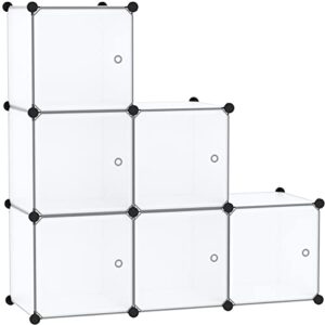 c&ahome cube storage organizer with doors, 6-cube shelves, closet cabinet, diy plastic modular bookshelf ideal for bedroom, living room, 36.6”l x 12.4”w x 36.6”h white usbtm3006b-door