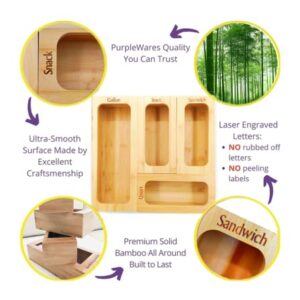 BATUMEYE Bag Storage Organizer Holder - Premium Moso Bamboo Kitchen Drawer Organizer Dispenser Compatible with Ziploc, Solimo, Glad, Hefty for Gallon, Quart, Sandwich & Snack