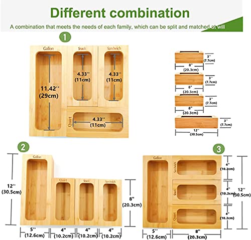 BATUMEYE Bag Storage Organizer Holder - Premium Moso Bamboo Kitchen Drawer Organizer Dispenser Compatible with Ziploc, Solimo, Glad, Hefty for Gallon, Quart, Sandwich & Snack