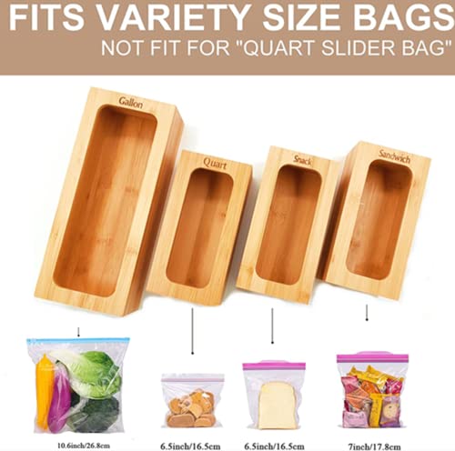 BATUMEYE Bag Storage Organizer Holder - Premium Moso Bamboo Kitchen Drawer Organizer Dispenser Compatible with Ziploc, Solimo, Glad, Hefty for Gallon, Quart, Sandwich & Snack