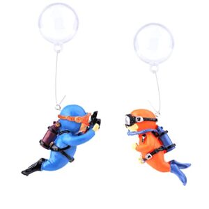 toymis 2 pack fish tank decorations, cute little diver aquarium decoration fish tank aquarium diver ornament floating aquarium accessories (orange, blue)