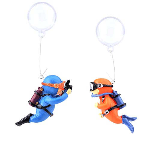 TOYMIS 2 Pack Fish Tank Decorations, Cute Little Diver Aquarium Decoration Fish Tank Aquarium Diver Ornament Floating Aquarium Accessories (Orange, Blue)