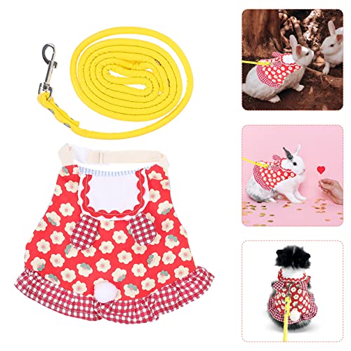 ULTECHNOVO Rope Leash Cute Rabbit Leash and Harness Set, Bunny Rabbit Dress Clothes Walking Harness Vest Escape Proof Pet for Rabbit Hedgehog Ferret Guinea Pig Hawaiian Costume