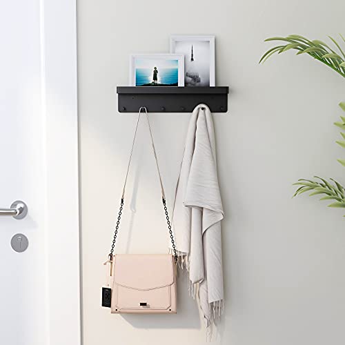 Key Holder for Wall-Mail Organizer Wall Mounted with Small Shelf and 6 Hooks,Key Rack for Home Entryway Hallway Kitchen Farmhouse Office Decor,Rustproof,No Drilling,Black