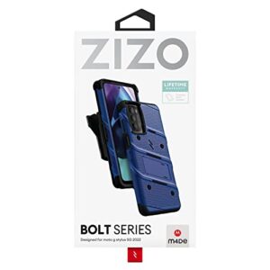 ZIZO Bolt Bundle for Moto g Stylus 5G (2022) Case with Screen Protector Kickstand Holster Lanyard - Blue