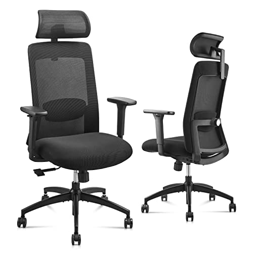 MUIGELS Ergonomic Office Chair - High Back Computer Desk Chair with Adjustable Lumbar Headrest Arms Support and Tilt Function, Comfy Rolling Swivel Task Chair for Home Conference Room Office Bedroom