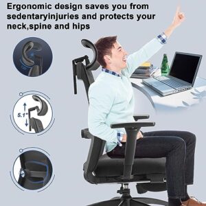 MUIGELS Ergonomic Office Chair - High Back Computer Desk Chair with Adjustable Lumbar Headrest Arms Support and Tilt Function, Comfy Rolling Swivel Task Chair for Home Conference Room Office Bedroom