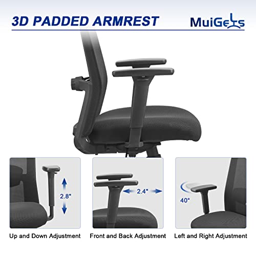 MUIGELS Ergonomic Office Chair - High Back Computer Desk Chair with Adjustable Lumbar Headrest Arms Support and Tilt Function, Comfy Rolling Swivel Task Chair for Home Conference Room Office Bedroom