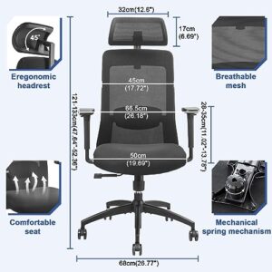 MUIGELS Ergonomic Office Chair - High Back Computer Desk Chair with Adjustable Lumbar Headrest Arms Support and Tilt Function, Comfy Rolling Swivel Task Chair for Home Conference Room Office Bedroom