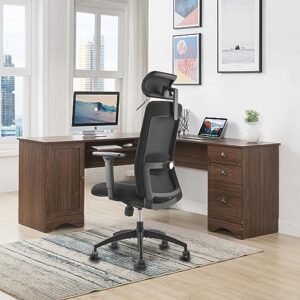 MUIGELS Ergonomic Office Chair - High Back Computer Desk Chair with Adjustable Lumbar Headrest Arms Support and Tilt Function, Comfy Rolling Swivel Task Chair for Home Conference Room Office Bedroom