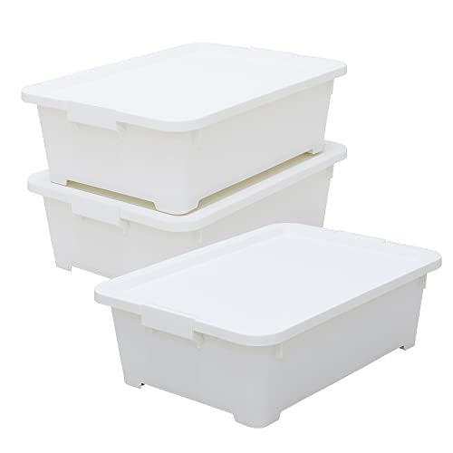 Astage | Rolling Storage Tub, Storage Tote, Plastic Box, Lidded Box 19Qt - 3pack (White)