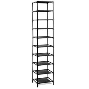 ZOINLIY 10 Tiers Vertical Shoe Rack Space Saving Metal Shoe Shelf Organizer 10 Pairs Narrow Shoe Organizer for Entryway Black