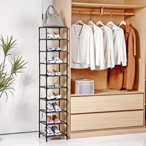 ZOINLIY 10 Tiers Vertical Shoe Rack Space Saving Metal Shoe Shelf Organizer 10 Pairs Narrow Shoe Organizer for Entryway Black