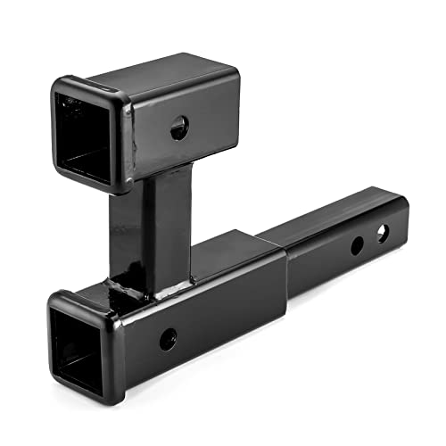 WeiSen Dual Receiver Extender Adjustable Towing Hitch Extension Compatible with 2 inch Square Receivers Hitch Tube, 15 inch Overall Length, Use 5/8" Hitch Pin or Lock (NOT Include)