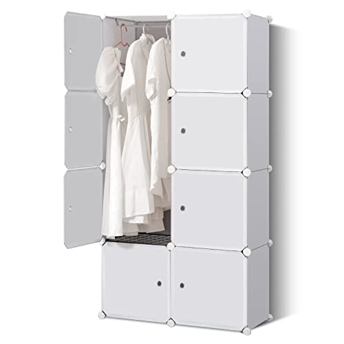 BRIAN & DANY Portable Wardrobe Closet for Hanging Clothes, Bedroom Armoire with Doors, Modular Cabinet for Space Saving, Ideal Storage Organizer Cube for Books, Toys, Towels (8-Cube), White