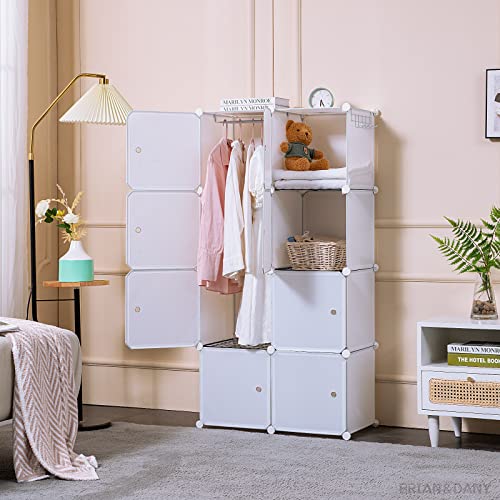 BRIAN & DANY Portable Wardrobe Closet for Hanging Clothes, Bedroom Armoire with Doors, Modular Cabinet for Space Saving, Ideal Storage Organizer Cube for Books, Toys, Towels (8-Cube), White