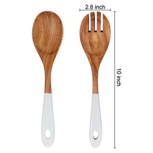 Best Salad Servers Wooden Salad Tongs 10 inch Long Salad Spoon and Fork Serving Utensils Mixing Spoon Wood Kitchen Serving Spoons Salad Fork