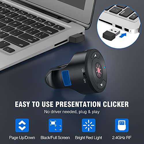 TECHERLEAF Presentation Clicker, Powerpoint Clicker with Red Laser Pointer Rechargeable, Finger Ring Wireless Presenter Remote PPT Clicker for Powerpoint Presentations Support Mac/Laptop/Computer