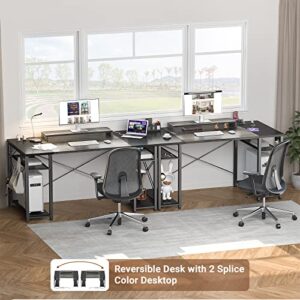 armocity Computer Desk, 55 Inch Desk with Power Outlet and USB, Reversible Large Desk with Moveable Monitor Stand, Industrial Gaming PC Table for Home Office, Workstation, Black Oak and Black