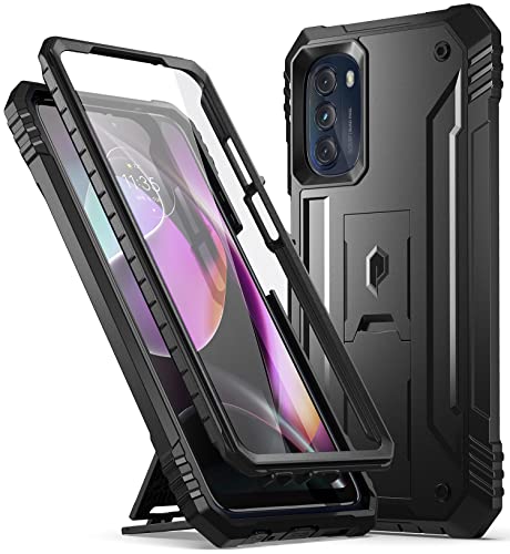 Poetic Revolution Case for Motorola Moto G 5g 6.5" (2022), [6FT Mil-Grade Drop Tested], Full-Body Rugged Dual-Layer Shockproof Protective Cover with Kickstand and Built-in-Screen Protector, Black