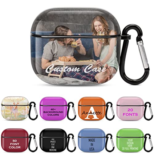 Personalized Name Photo Headphone Cover Compatible with AirPod 3rd, with Keychain, Personalized Gift for Boys Girls Kids Women Men, Shock Absorption Hard Opaque