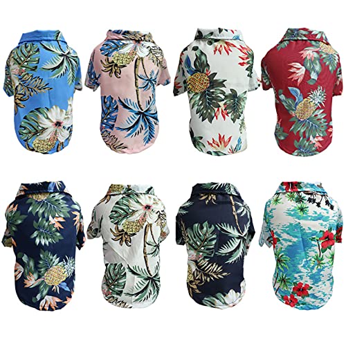 8 Pieces Hawaii Style Floral Dog Shirt Pet Summer T-Shirts Sweat Hawaiian Printed Pet Clothes,Breathable Cool Clothes Beach Seaside Puppy Shirt for Small Dogs (Large)