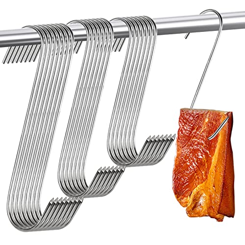 EATHEATY 60PCS 5inch 6inch 7inch Meat Hooks for Hanging, Stainless Steel Butcher Hooks for Smoker Butchering Smoking Hanging Beef, Meat, Drying, BBQ, Grilling Sausage Chicken Beef Hook Tool