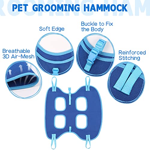 Supet Dog Grooming Hammock for Dog and Cat, Relaxation Pet Grooming Sling Helper, Breathable Pet Grooming Hammock for Nail Trimming, Ear/Eye Car with Nail Clippers/Trimmers/Scissors Blue