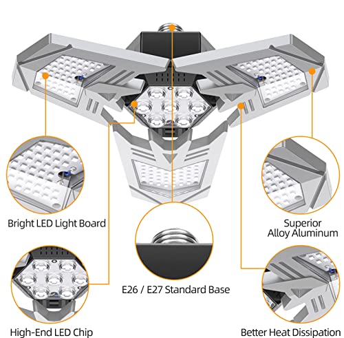 Garage Light, 100W Ultra Bright Garage Lights Ceiling LED with 3 Adjustable Panels, Garage Lighting LED Garage Storage Light 10000LW 6500K LED Garage Light for Basement, Workshop, Storage Room